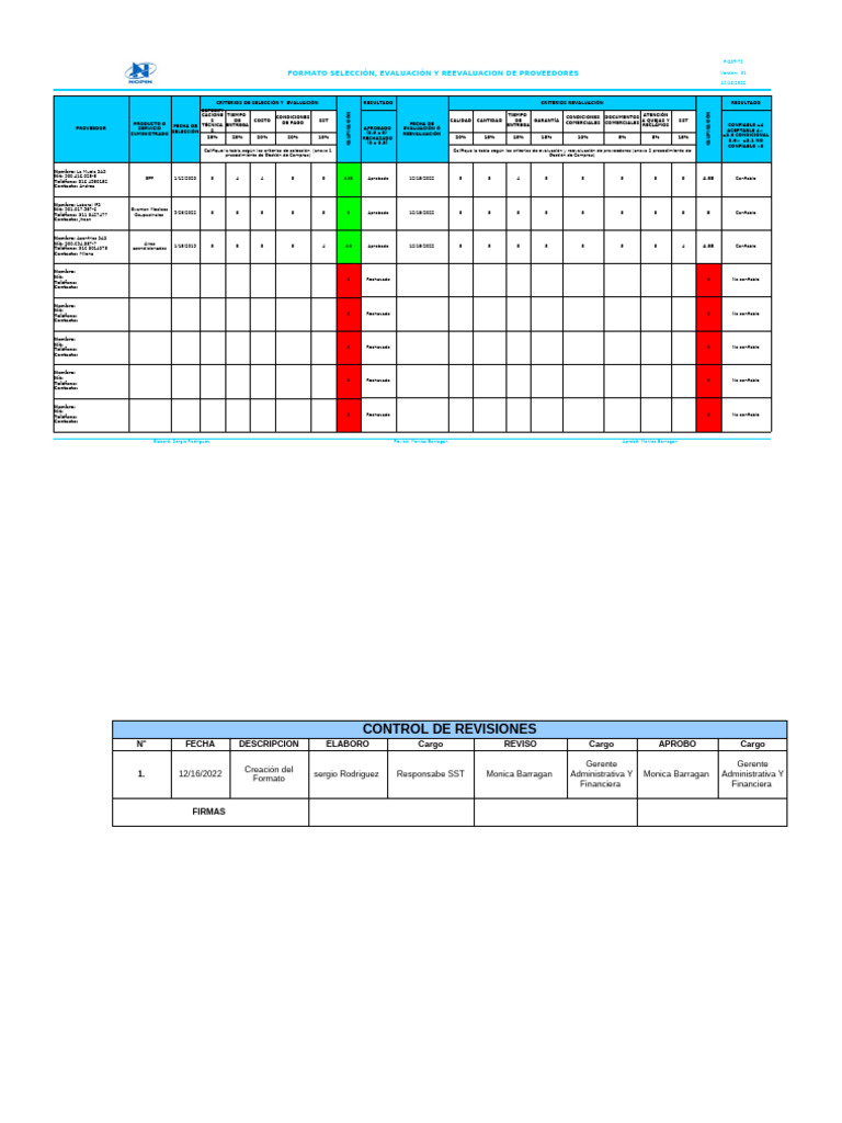 F-SST-79 V1 Seleccion, Evaluacion y Reevaluacion de Proveedores | PDF