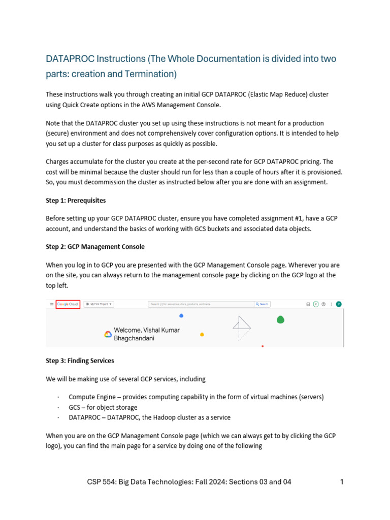 GCP DataProc Instructions | PDF | Computer Cluster | Cloud Computing