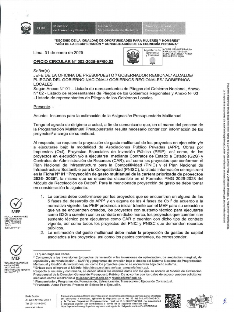 Oficio Circular 002-2025-Ef | PDF