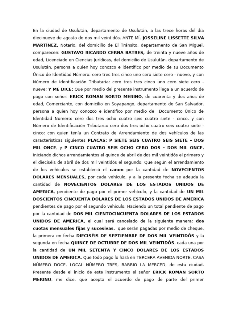 Acta de Pago Erick ROman | PDF