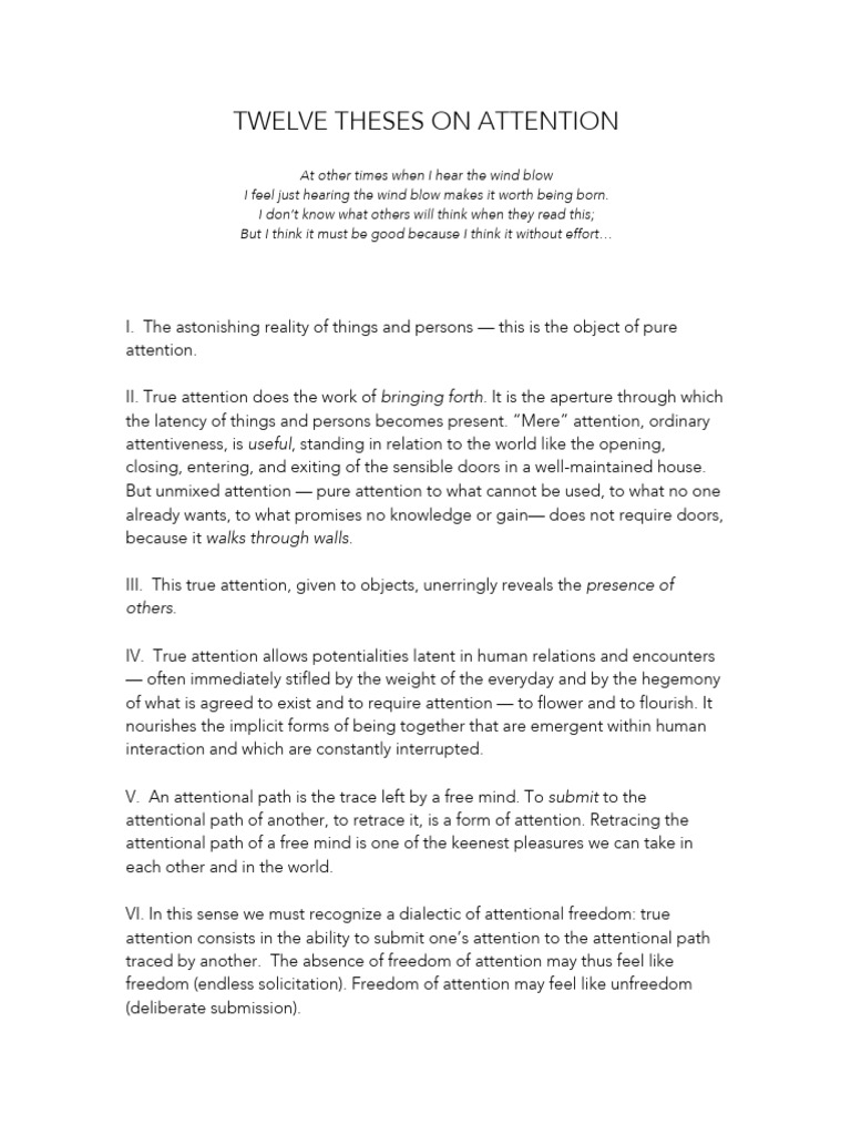 Twelve Theses On Attention 2019 | PDF