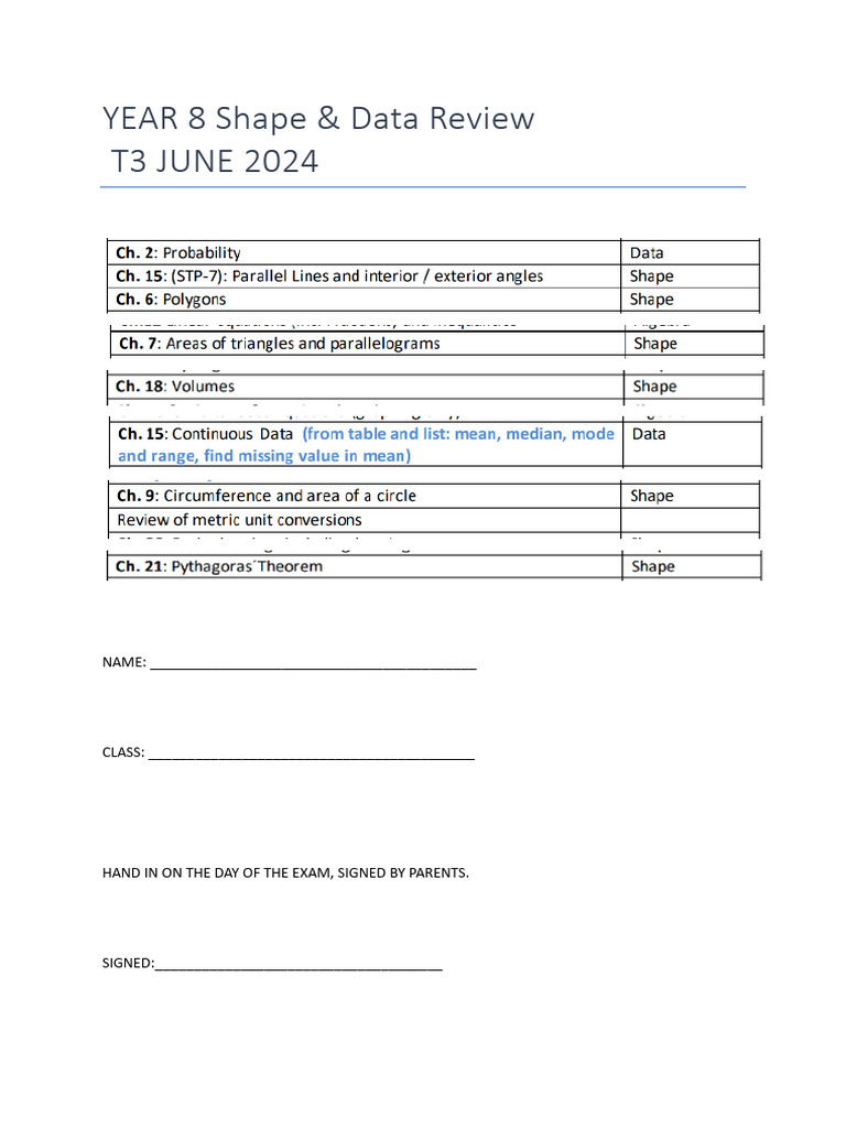 Year 8 Probability & Geometry Review | PDF | Area | Geometry