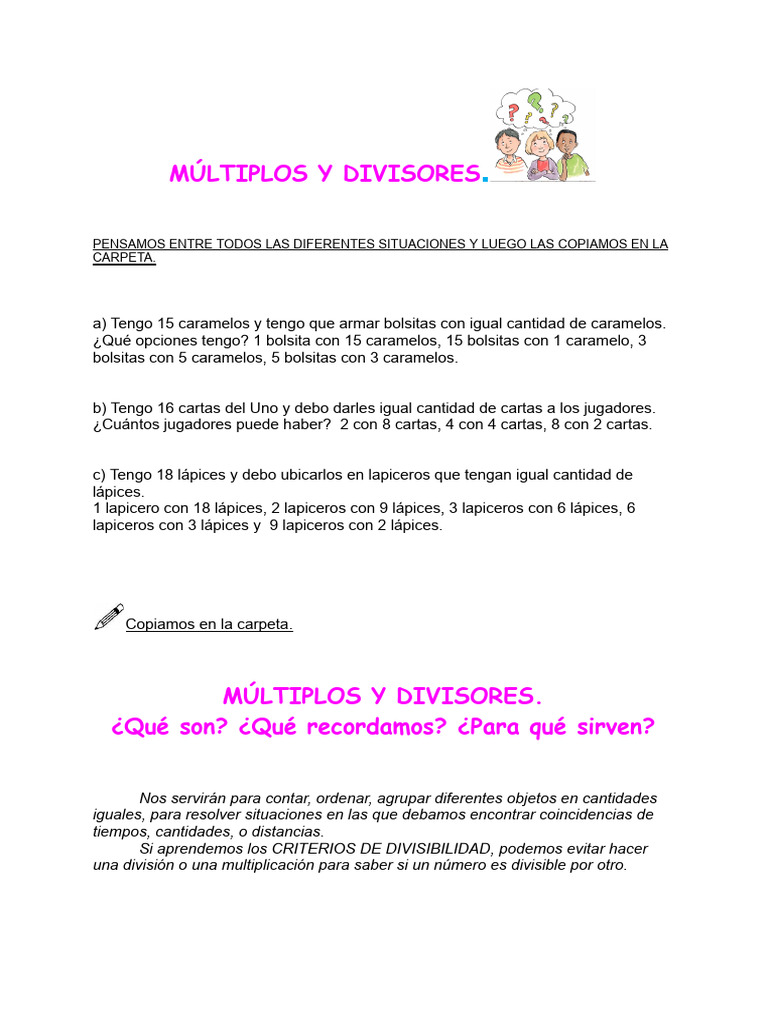 Múltiplos y Divisores: Guía Práctica | PDF | Matemáticas | División ...