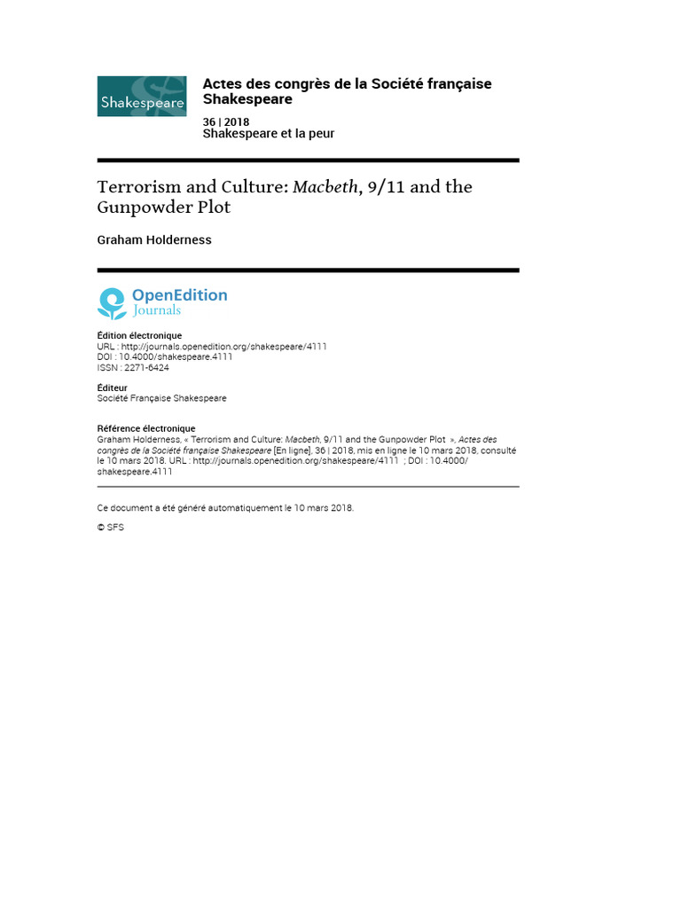 Terrorism in Macbeth and 9/11 Analysis | PDF | Macbeth | Gunpowder Plot