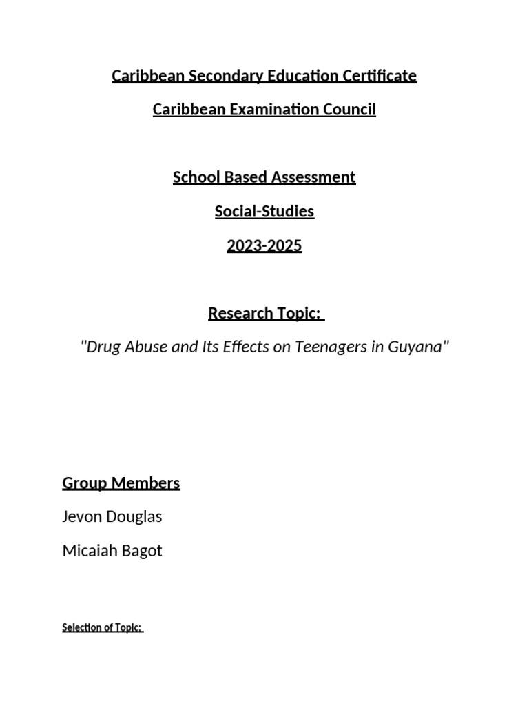 DRUG ABUSE - Social Studies - SBA - Douglas & Bagot | PDF | Substance ...