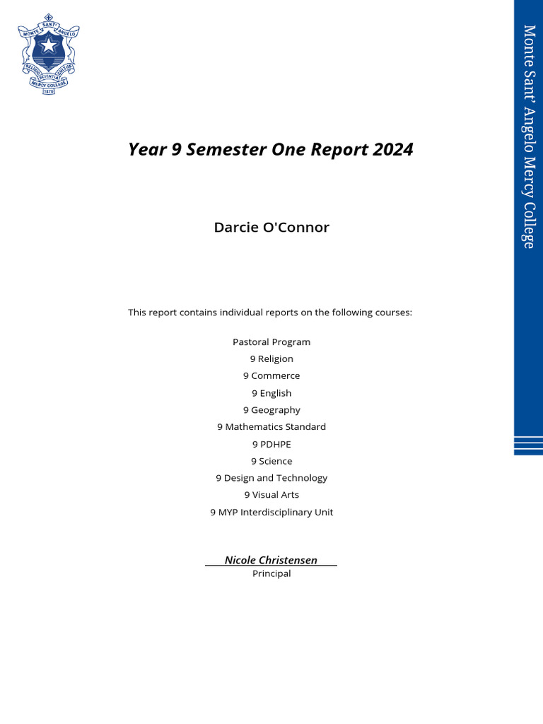 Year 9 Semester One Report 2024 Pdf Educational Assessment