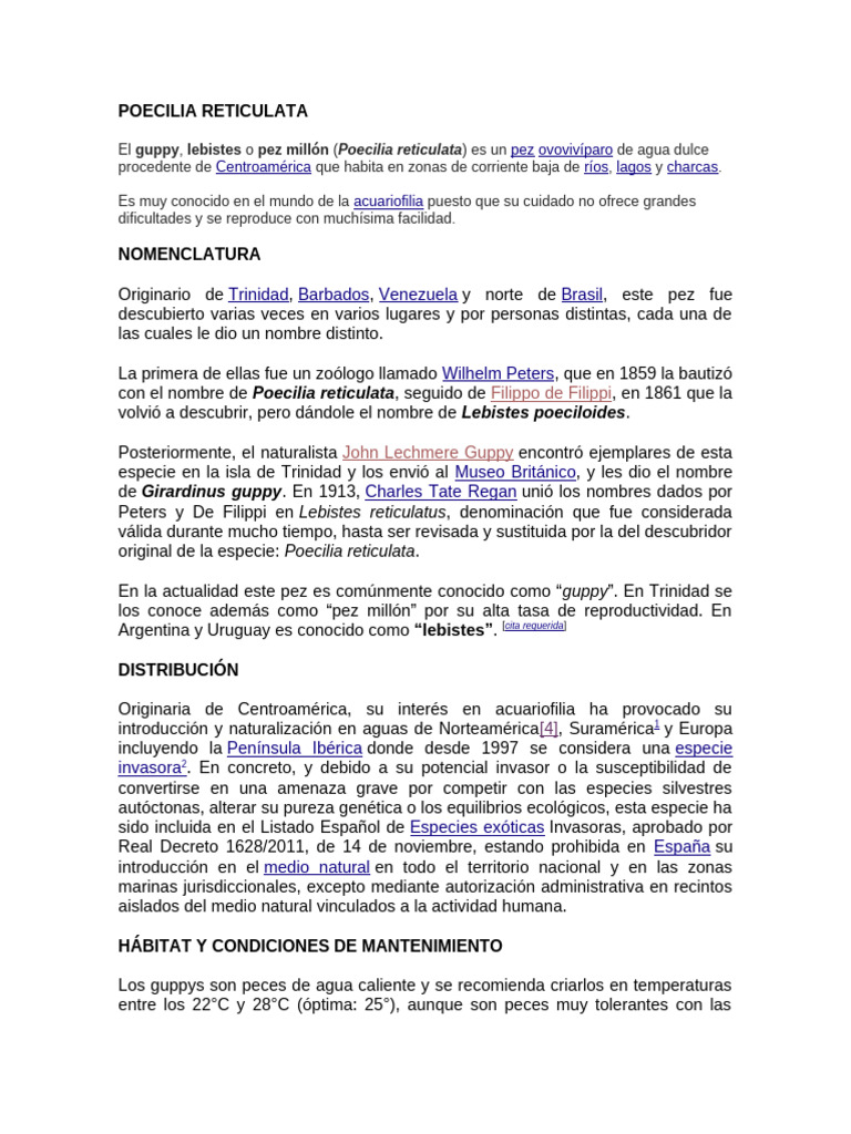 Guppy: Características y Cuidado | PDF