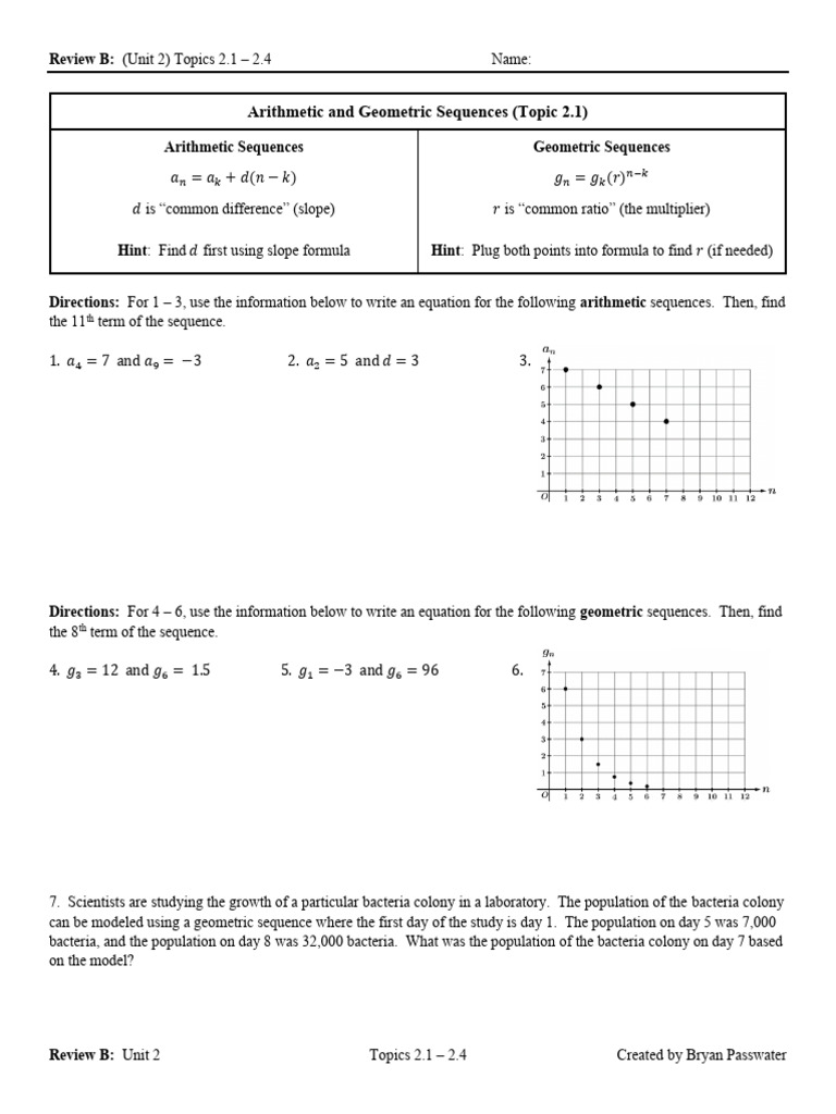 Unit 2 Review: Sequences & Functions | PDF | Exponential Function ...