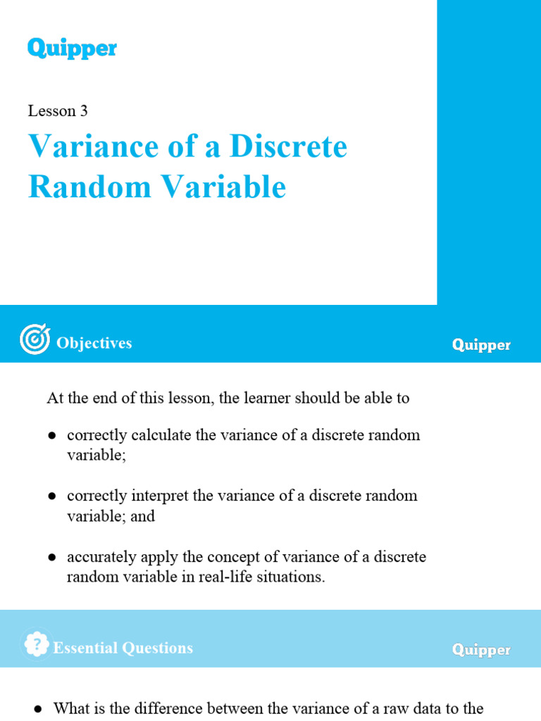 Lesson 3 - Variance and Standard Deviation of Discrete Random Variables | PDF | Variance ...