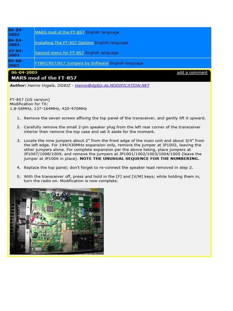 FT857 Mods | PDF | Frequency Modulation | High Frequency