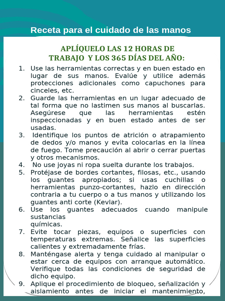 Cuidado de Manos en el Trabajo | PDF