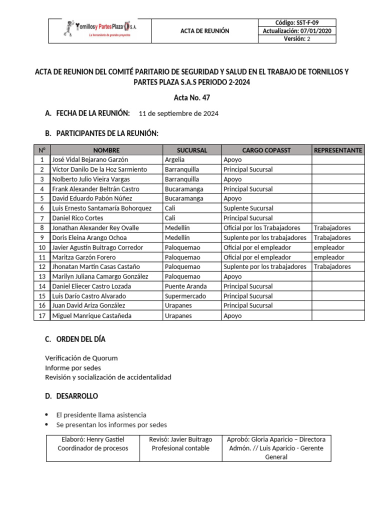 Acta Comité Seguridad 09/2024 | PDF