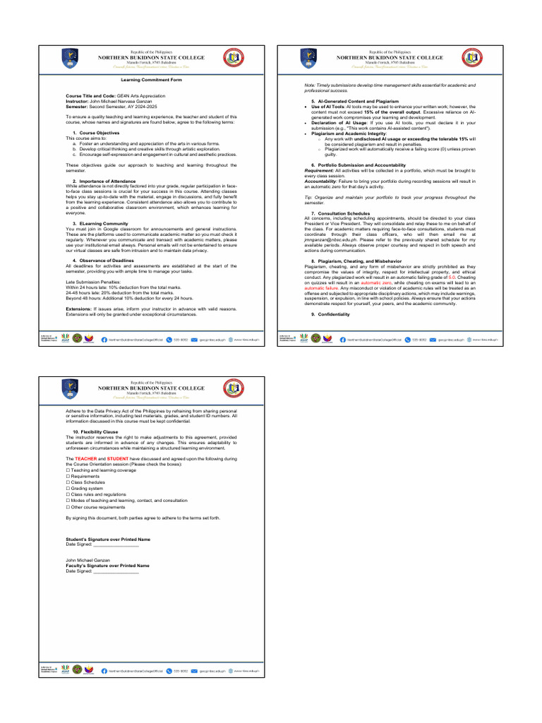 GE4N Learning Commitment Form | PDF | Plagiarism | Artificial Intelligence