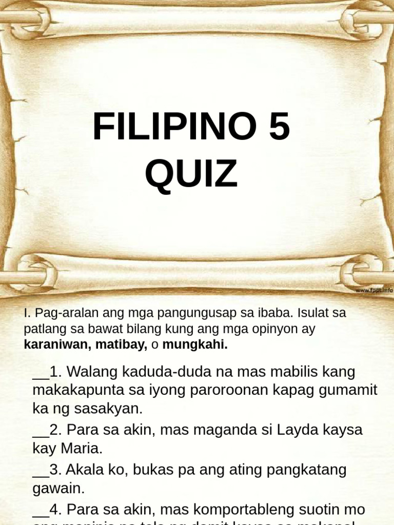 Filipino5 Quiz 2 | PDF