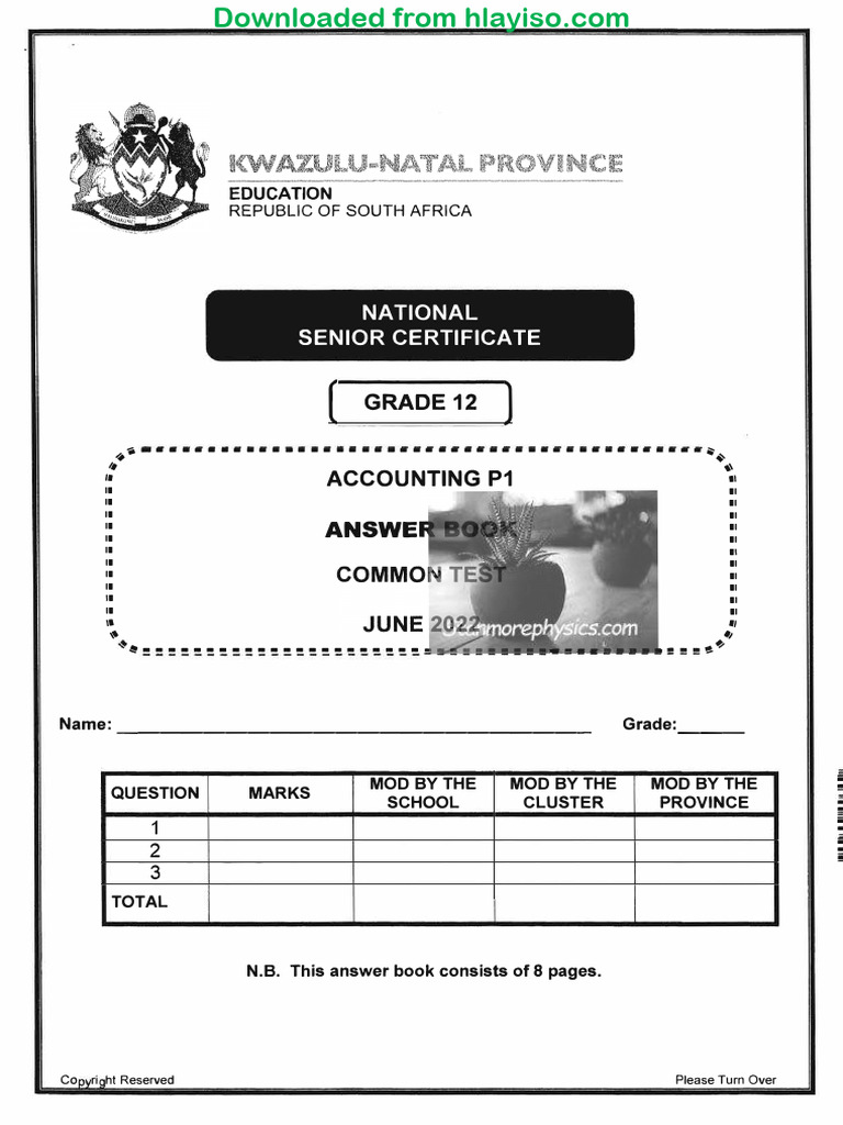 2022 KZN June P1 Answer Book - Hlayiso - Com | PDF