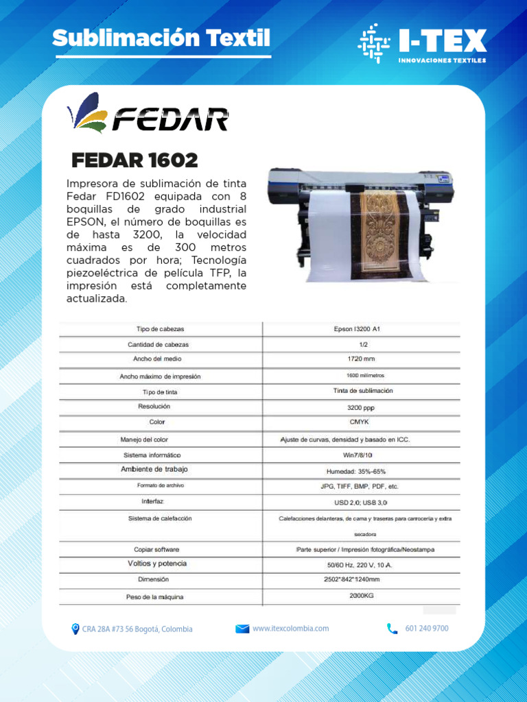 Impresora de Sublimación FEDAR FD1602 | PDF
