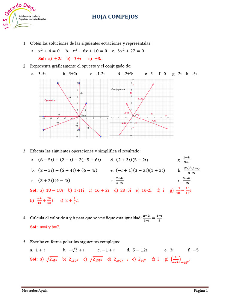 Complejos Ejercicios Soluciones | PDF | Raíz cuadrada | Número complejo
