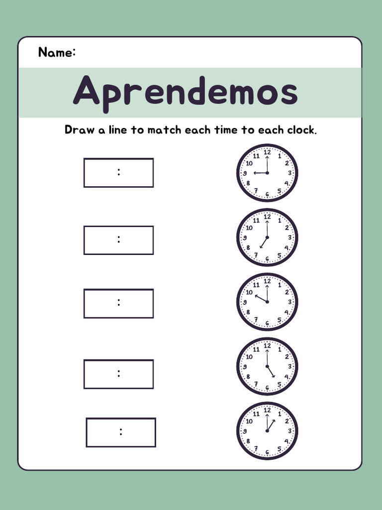 Matching Time Worksheet in Green and White Simple Style (1) | PDF