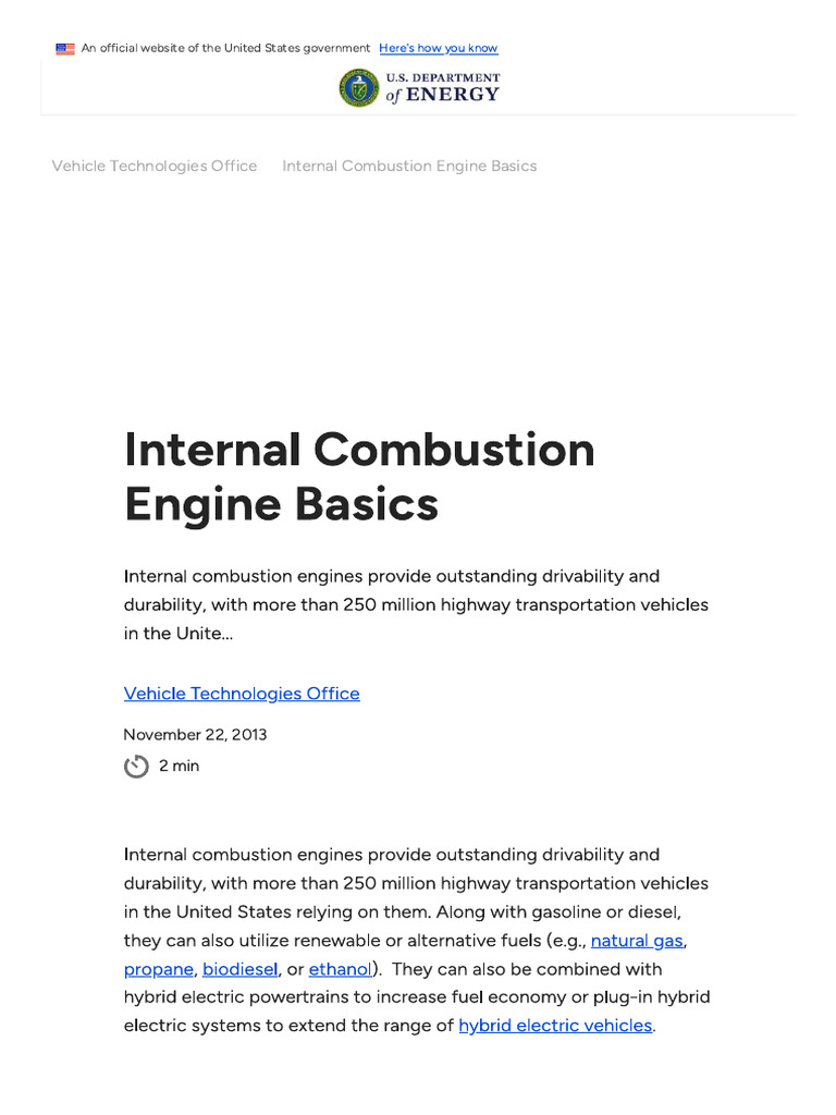 Internal Combustion Engine Basics _ Department of Energy | PDF