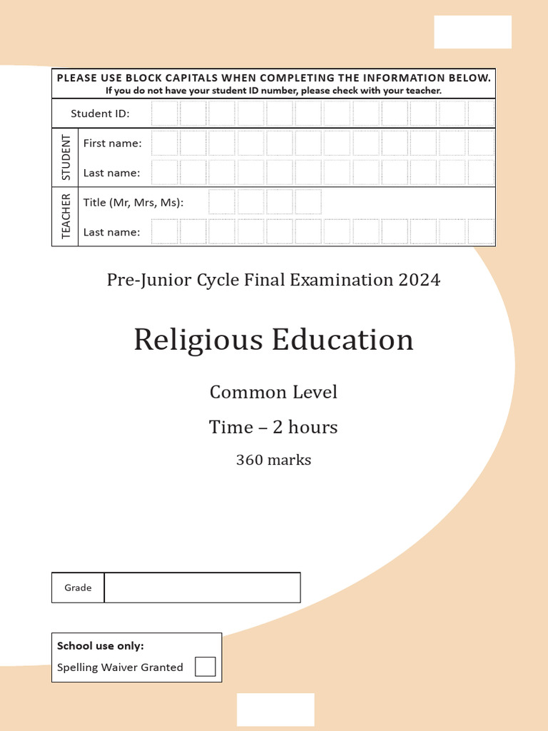 Pre-Junior Cycle Religious Education Exam | PDF | Big Bang | Genesis ...