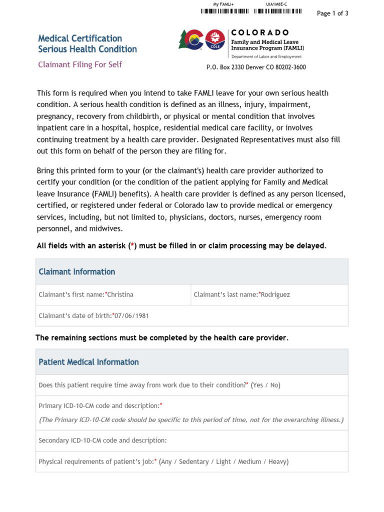 Medical Certification Serious Health Condition | PDF | Health Care | Patient