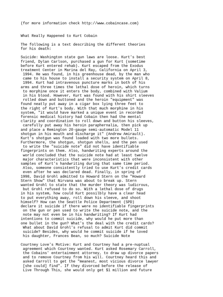 What Really Happened to Kurt Cobain | PDF | Nirvana (Band) | Grunge