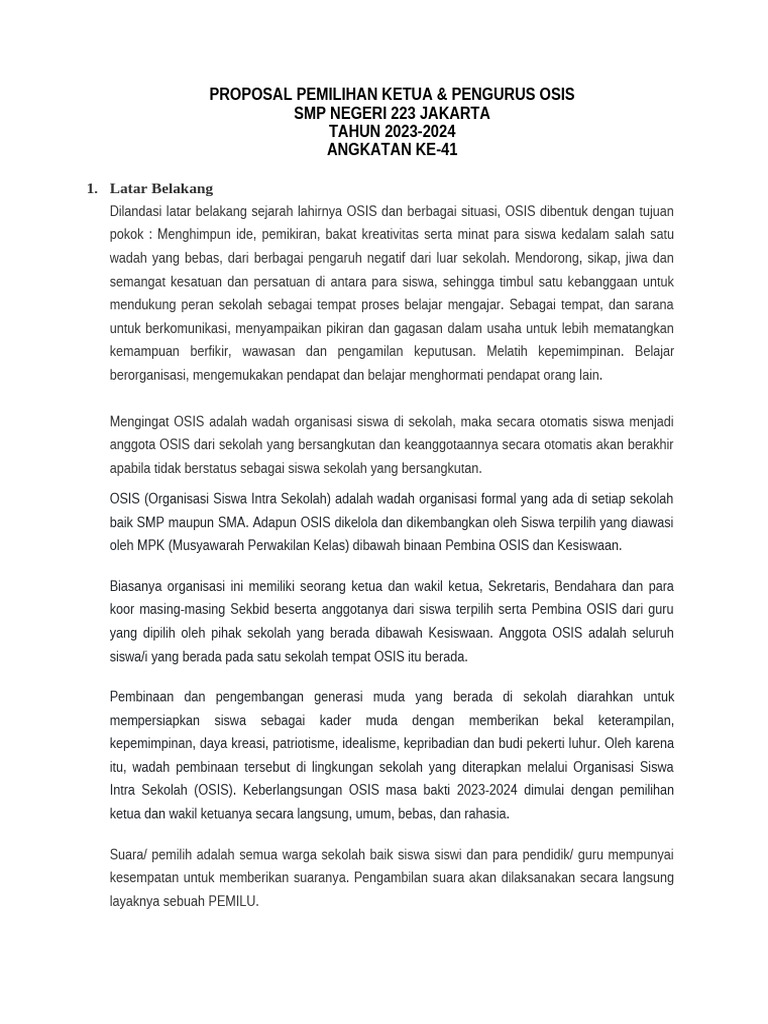 Proposal Pemilihan Ketua 0sis | PDF