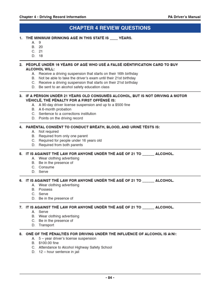 Questions From Chapter 4 | PDF | Driving Under The Influence | Alcohol