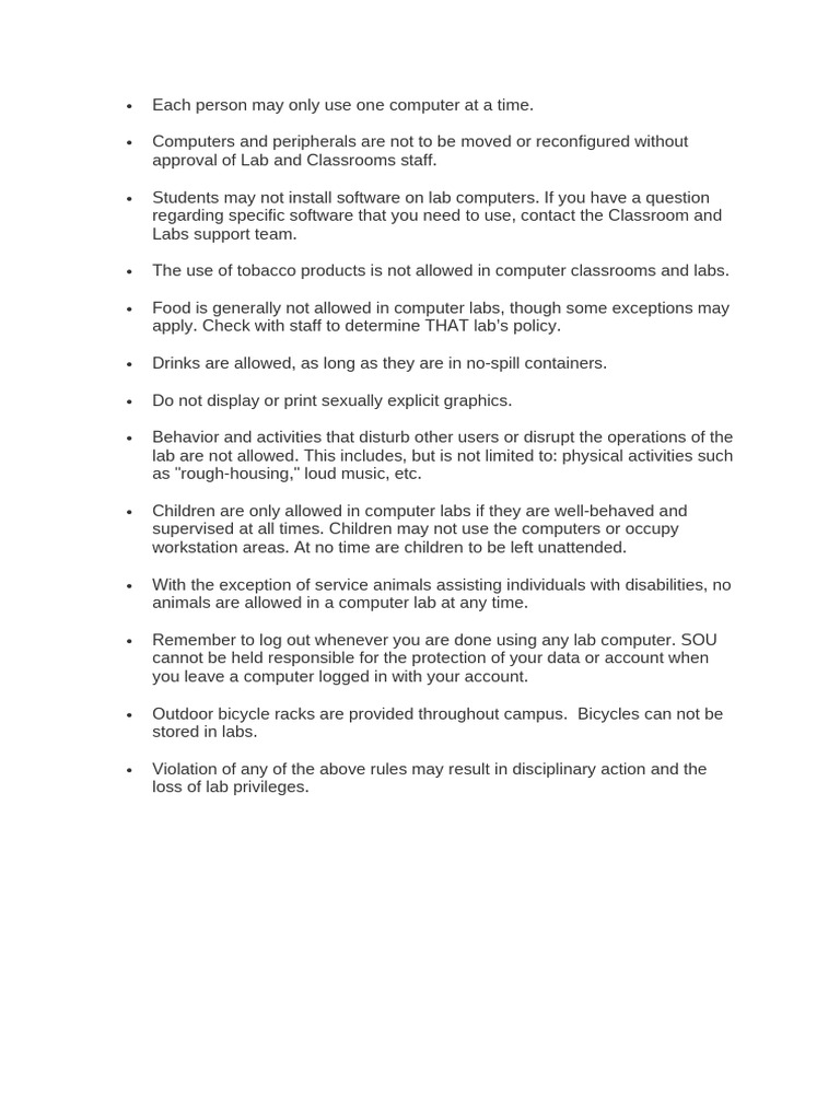 COMPUTER LAB RULES | PDF
