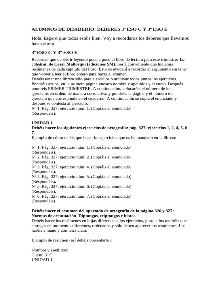 Deberes 3º ESO C y E: Instrucciones | PDF
