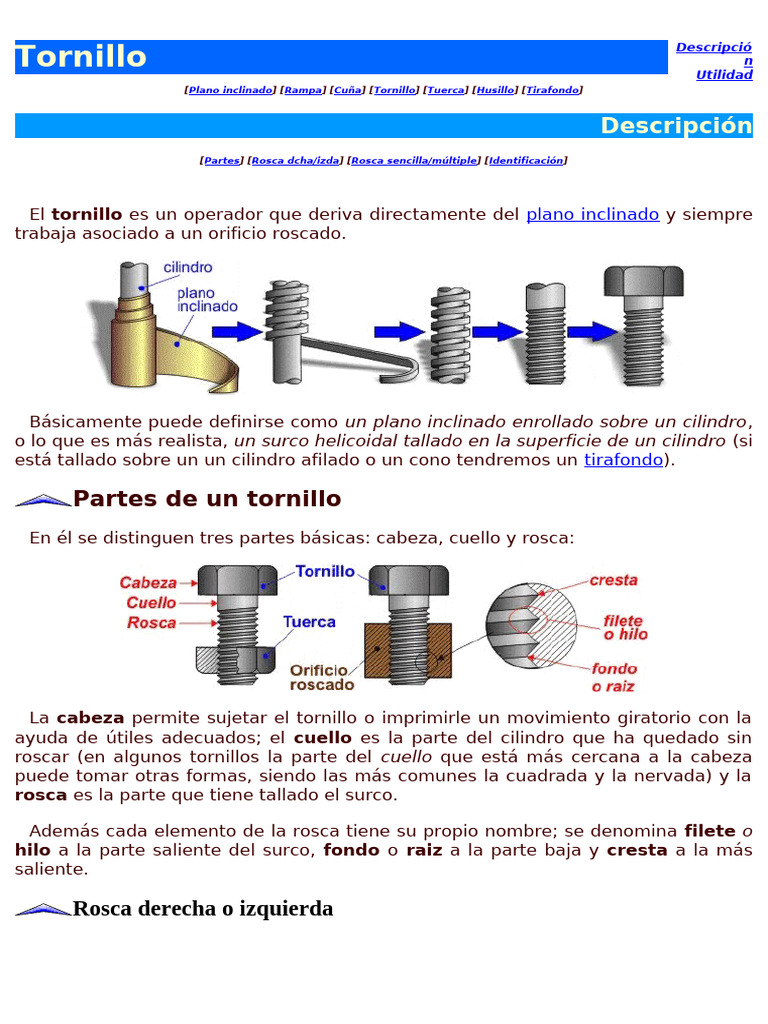 Descripcion de Un Tornillo | PDF | Tornillo | Tuerca (Hardware)