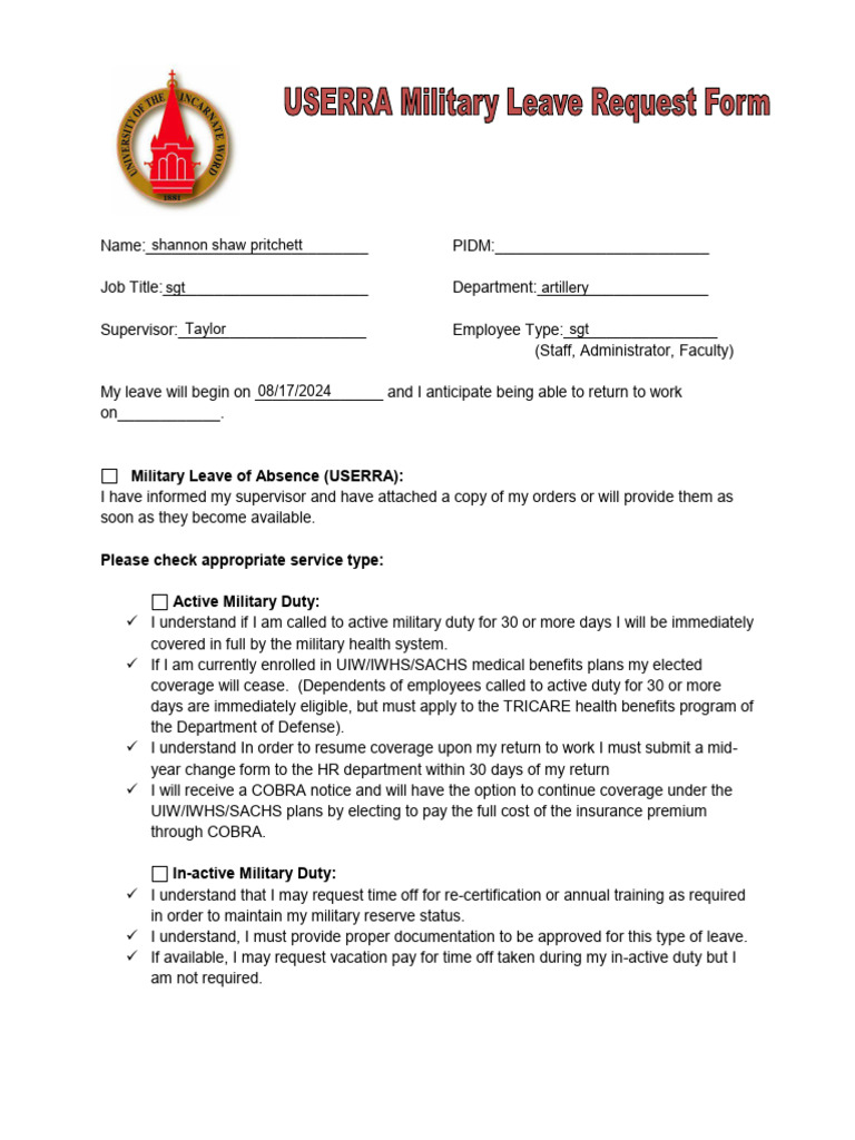 Military Leave of Absence Form | PDF