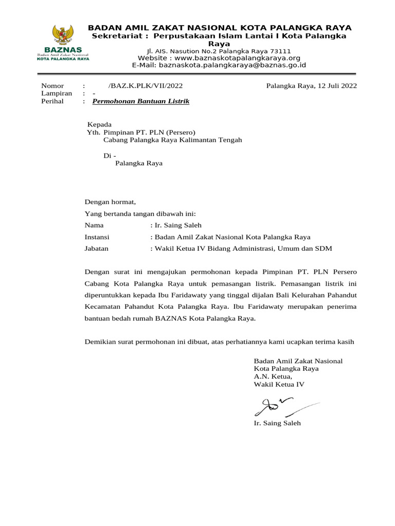 Surat Permohonan Pasang Listrik Mustahiq | PDF