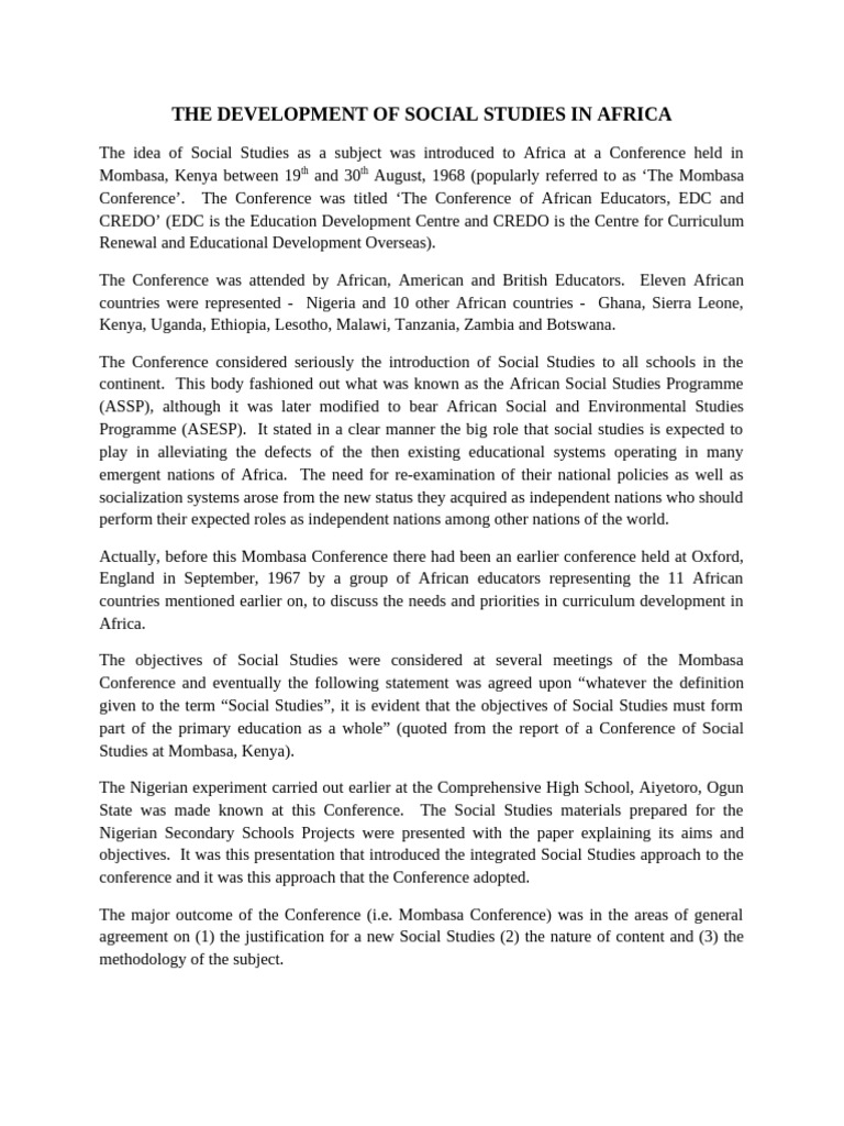 Development of Social Studies in Africa | PDF | Africa | Learning