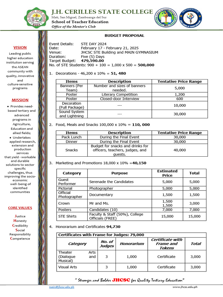 Ste Day 2025 Final Budget Proposal | PDF