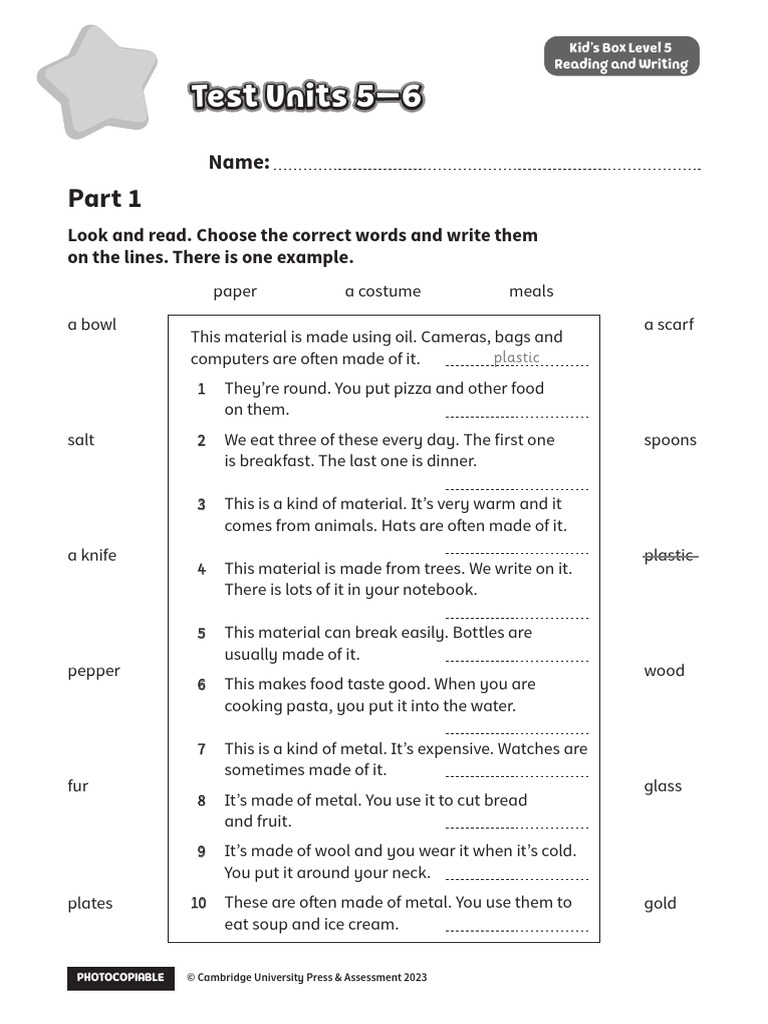 Kid's Box Level 5: Test Units 5-6 | PDF