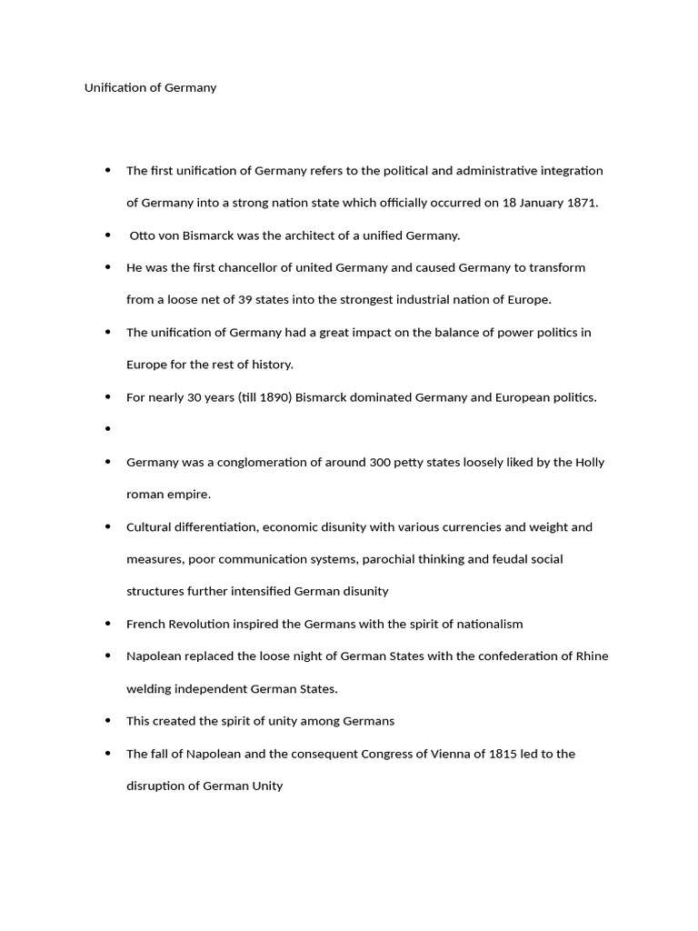 Unification of Germany | PDF | Kingdom Of Prussia | Otto Von Bismarck