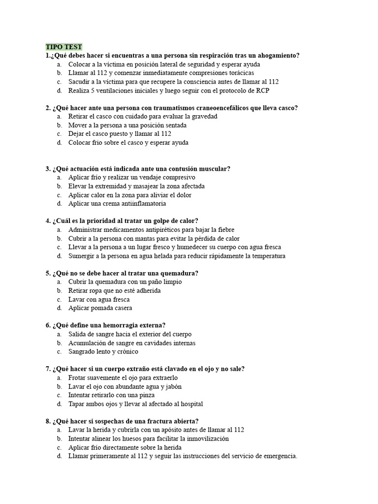 Tipo Test PRM | PDF | Reanimación cardiopulmonar | Especialidades Medicas
