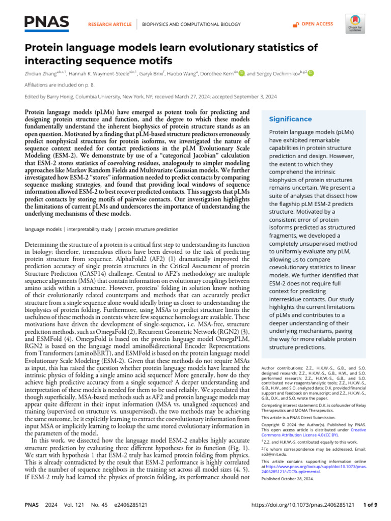 Zhang Et Al 2024 Protein Language Models Learn Evolutionary Statistics ...