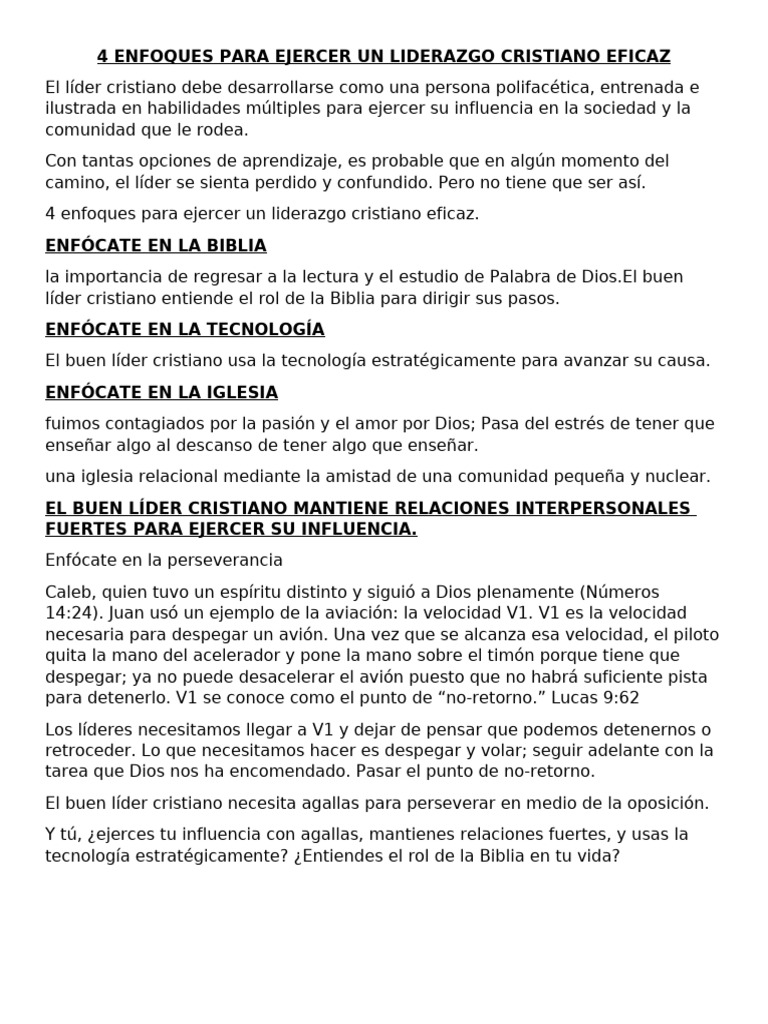 4 Enfoques para Ejercer Un Liderazgo Cristiano Eficaz | PDF