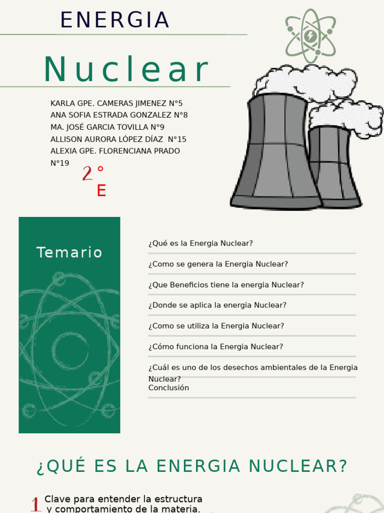 Presentación Energia Nuclear | PDF | Átomos | Núcleo atómico