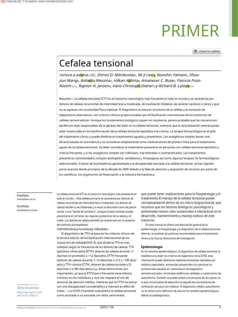 Tensional Primer - Auto.es | PDF | Dolor de cabeza | Dolor