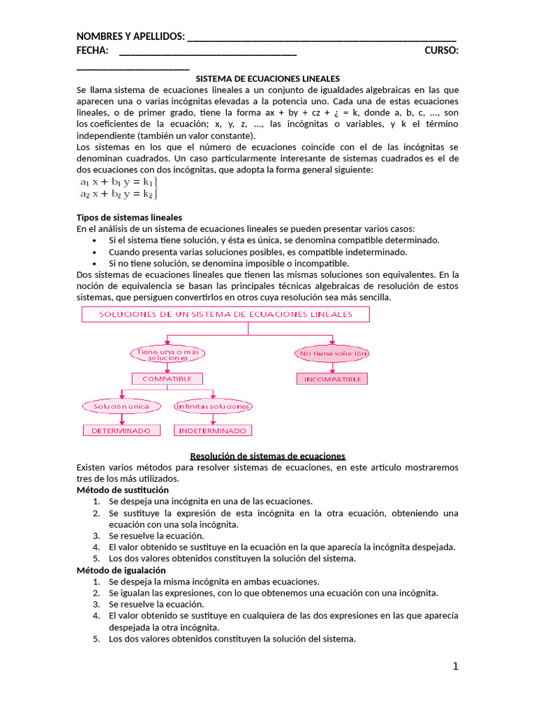 Métodos para Resolver Ecuaciones Lineales | PDF | Sistema de ecuaciones ...