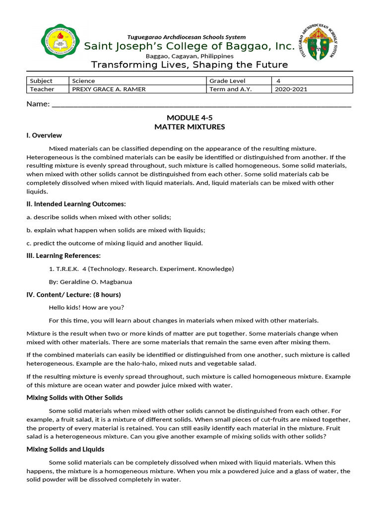 module 4 science 4 | PDF | Mixture | Materials