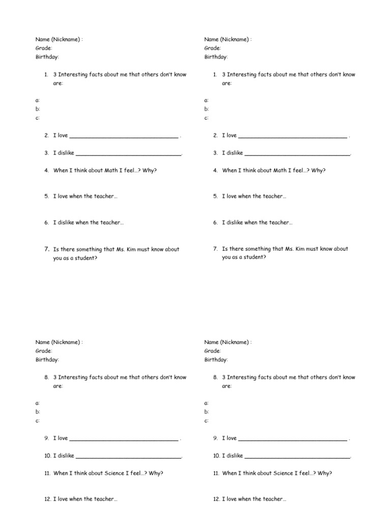 Get to know me survey | PDF