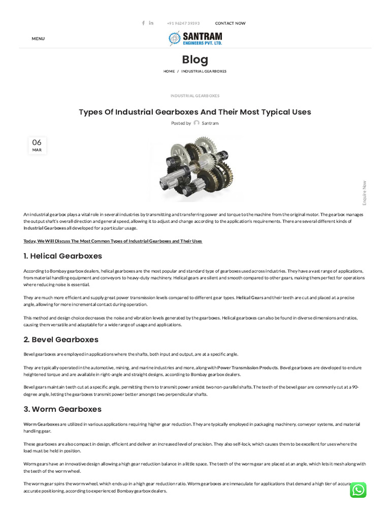 Industrial Gearboxes_ Types, Functions, and Applications | PDF