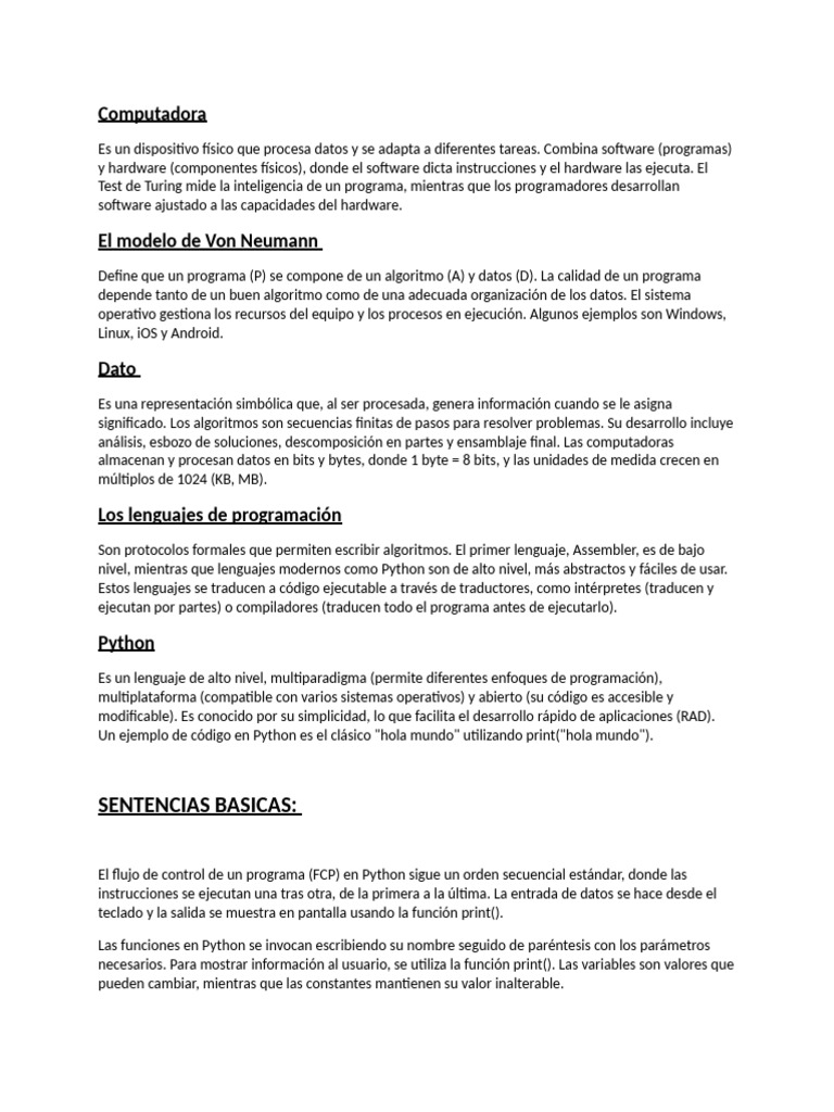 Resume 1er Parcial | PDF | Lenguaje de programación | Python (lenguaje ...