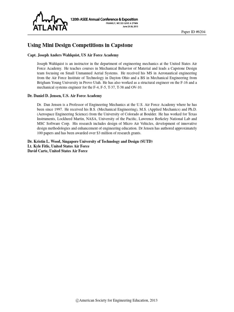 Using Mini Design Competitions in Capstone | PDF | Methodology | Engineering