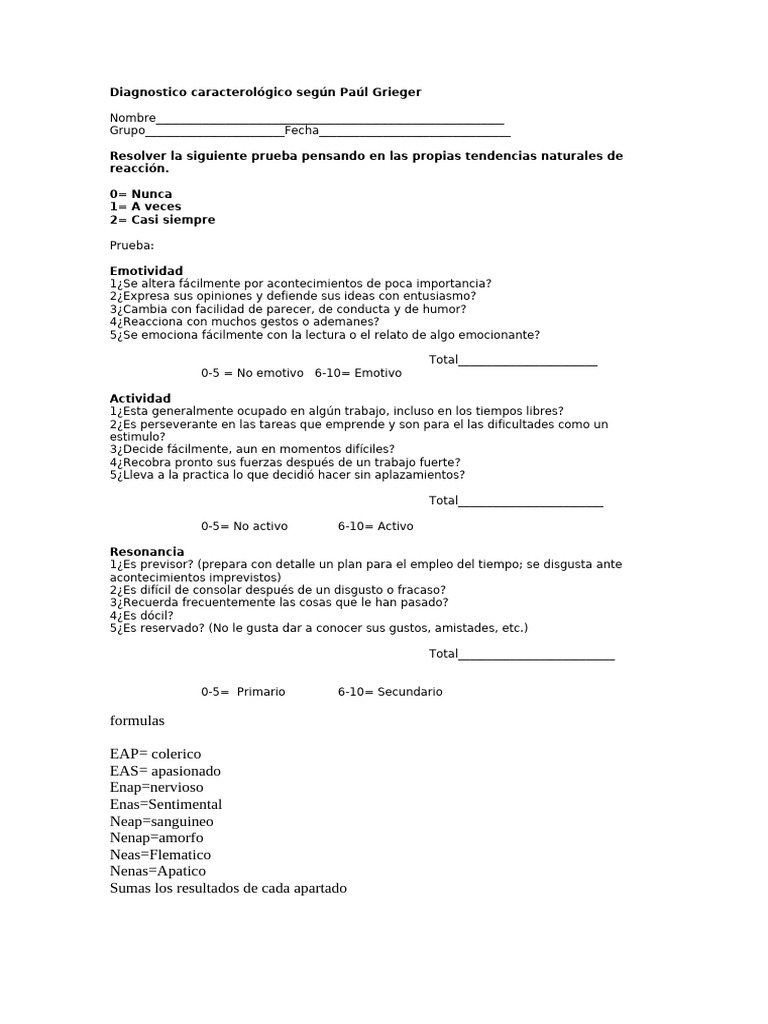 Diagnóstico de Emotividad y Actividad | PDF