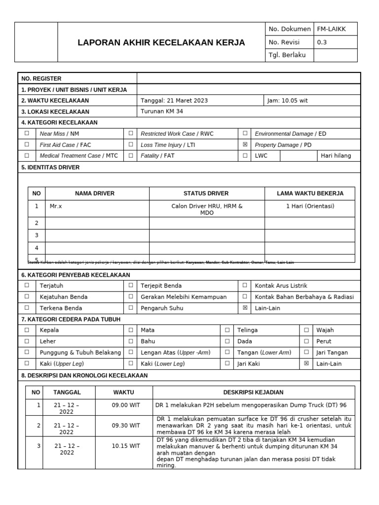 Laporan Kecelakaan Kerja | PDF